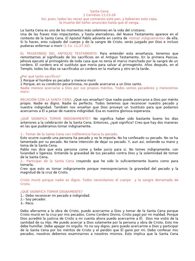 Significado y Reflexión sobre la Santa Cena | PDF | eucaristía | Última ...