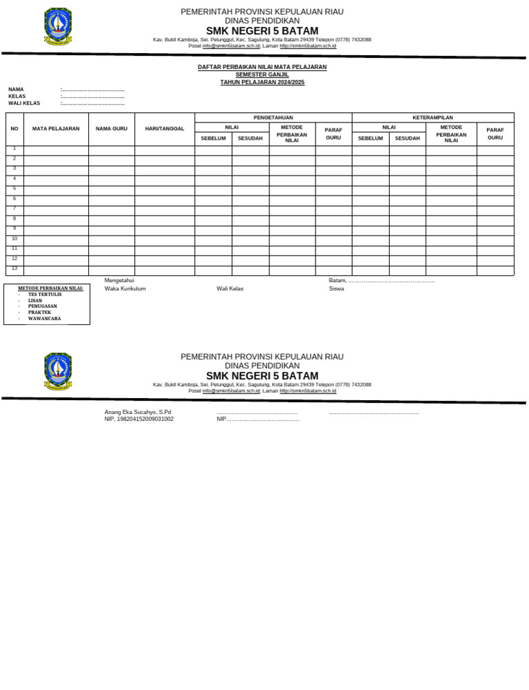 Form Perbaikan Ok | PDF