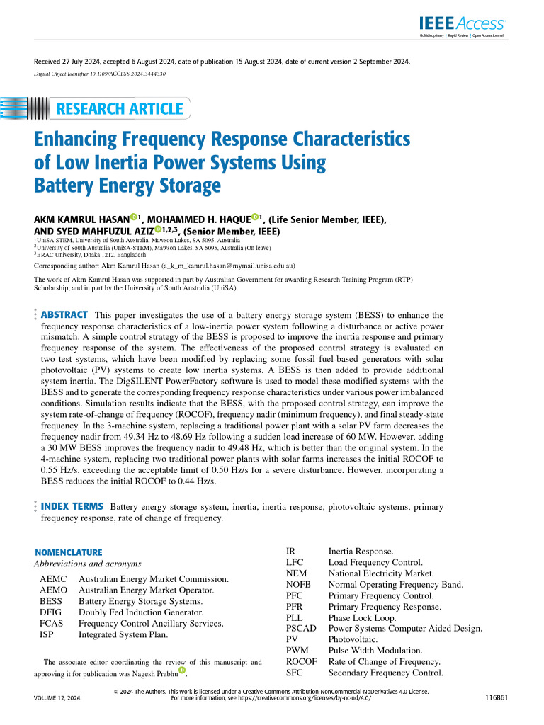 Enhancing Frequency Response Characteristics of Low Inertia Power ...
