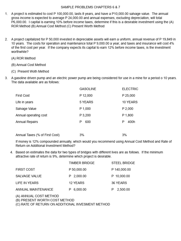 Investment Analysis Problems | PDF | Depreciation | Economies