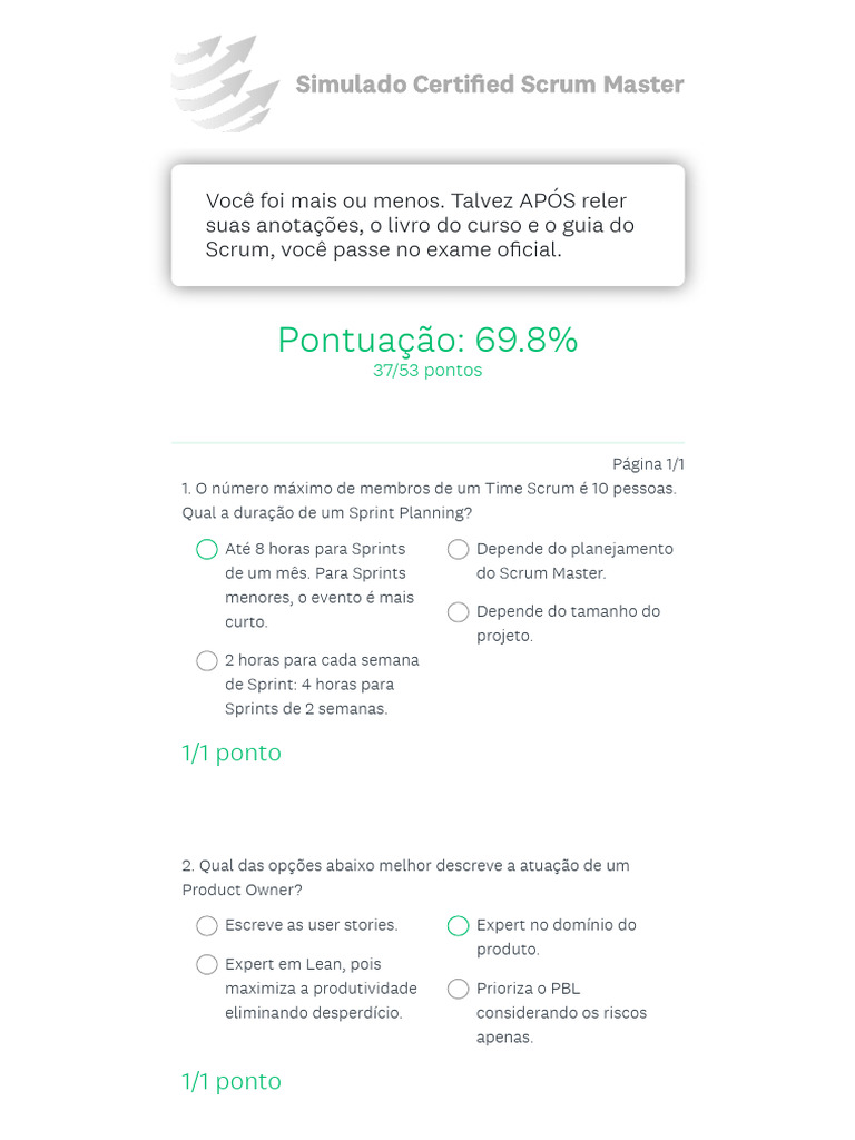 Simulado Certified Scrum Master Survey | PDF | Partes interessadas ...