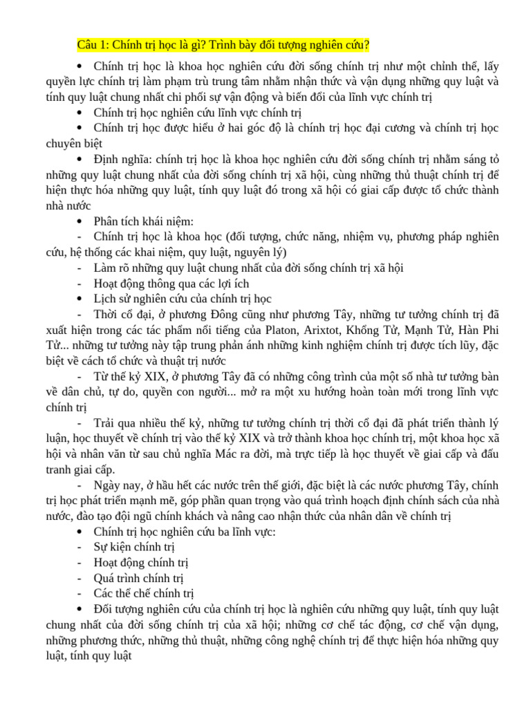 Đề Cương Ôn Tập Ctri Hoc | PDF