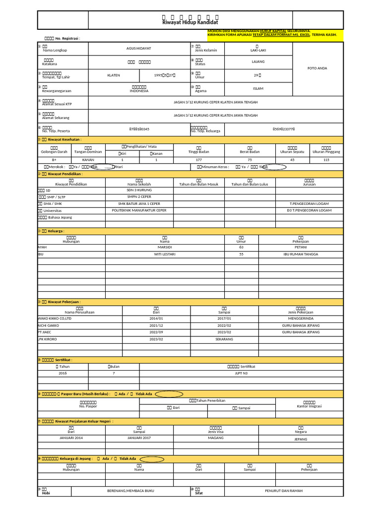 Isian CV TG 2023 2024 | PDF