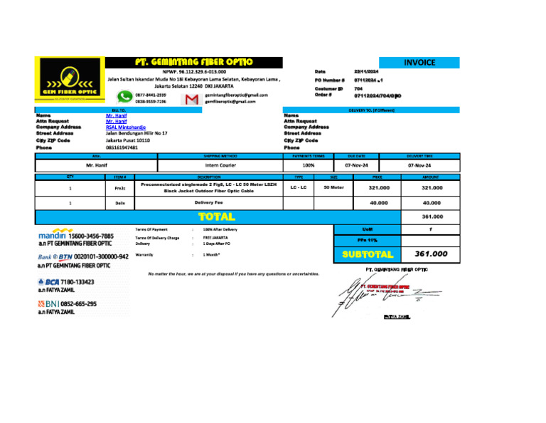 INVOICE 07112024 - 1 Mr. Hanif | PDF | Optics | Telecommunications ...