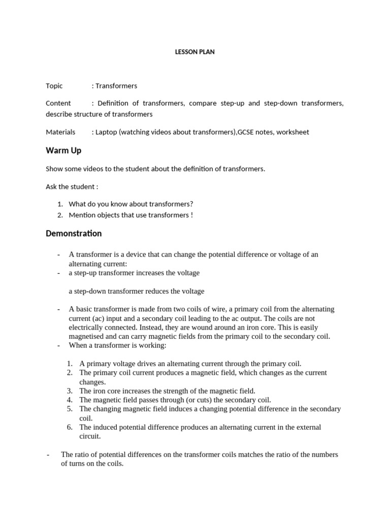 Understanding Transformers: A Lesson Plan | PDF | Transformer | Inductor