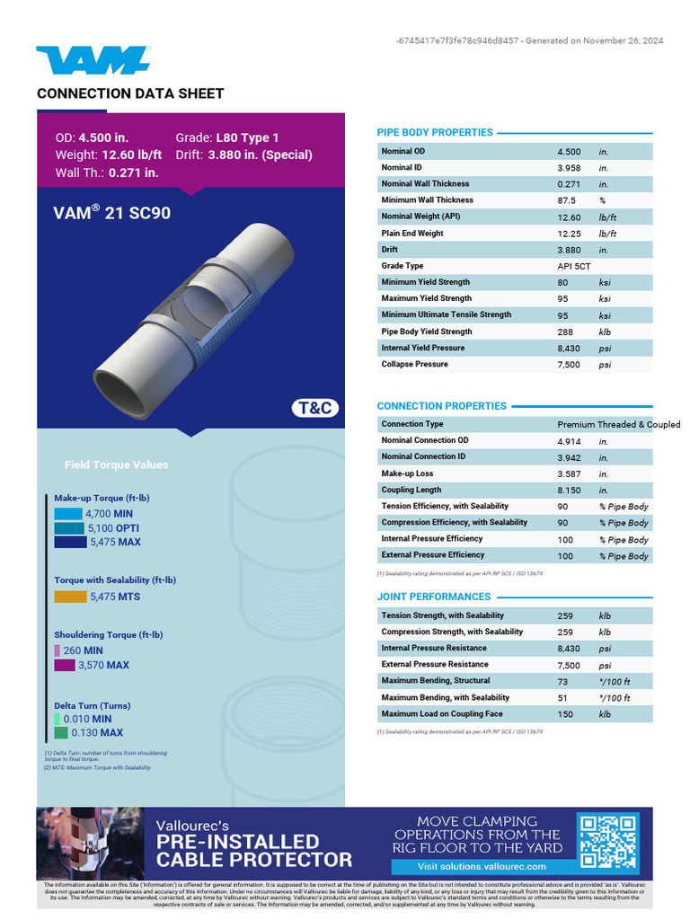 VAM 21 SC90 Connection Data Sheet | PDF | Pipe (Fluid Conveyance ...