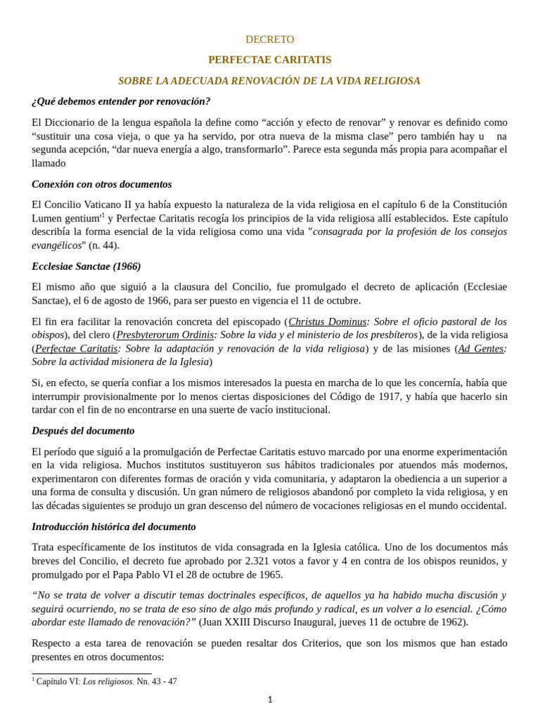 Exposicion Perfectae Caritatis | PDF | Laicado | Iglesia Católica