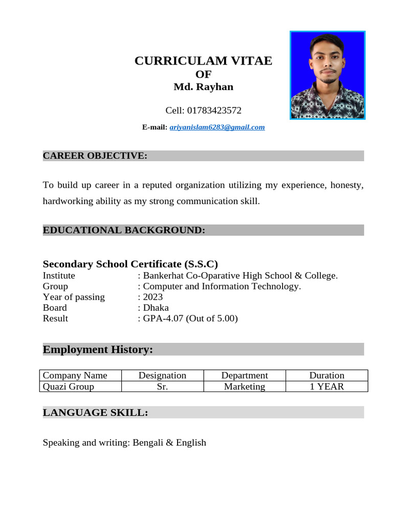Curriculam Vitae: Md. Rayhan | PDF