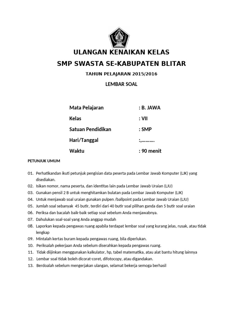 Lembar Soal Susulan - Hasil Acak Soal Utama | PDF