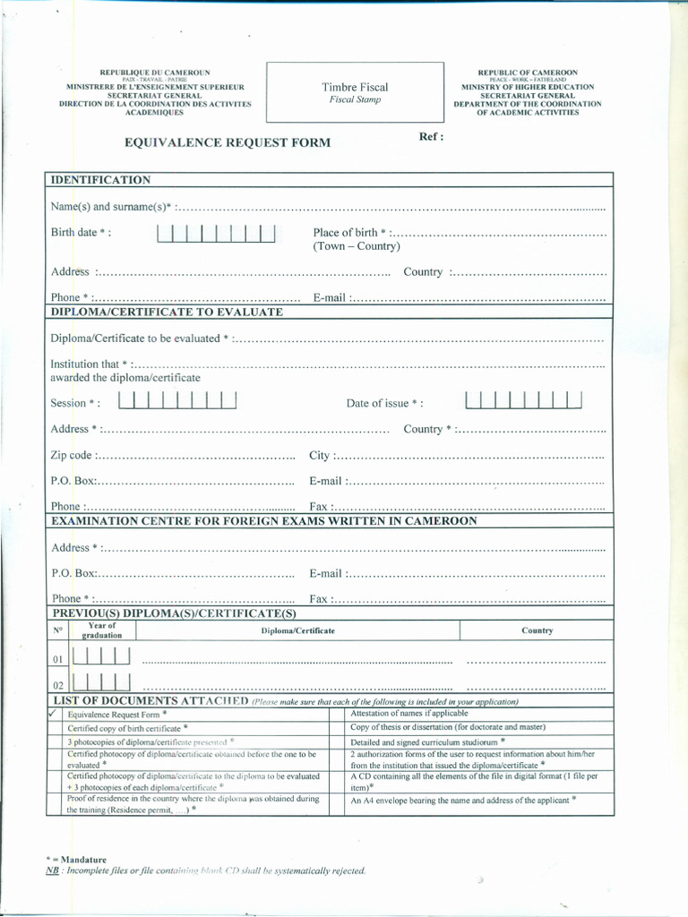 Formulaire Equivalence - en | PDF | Educational Stages | Vocational ...
