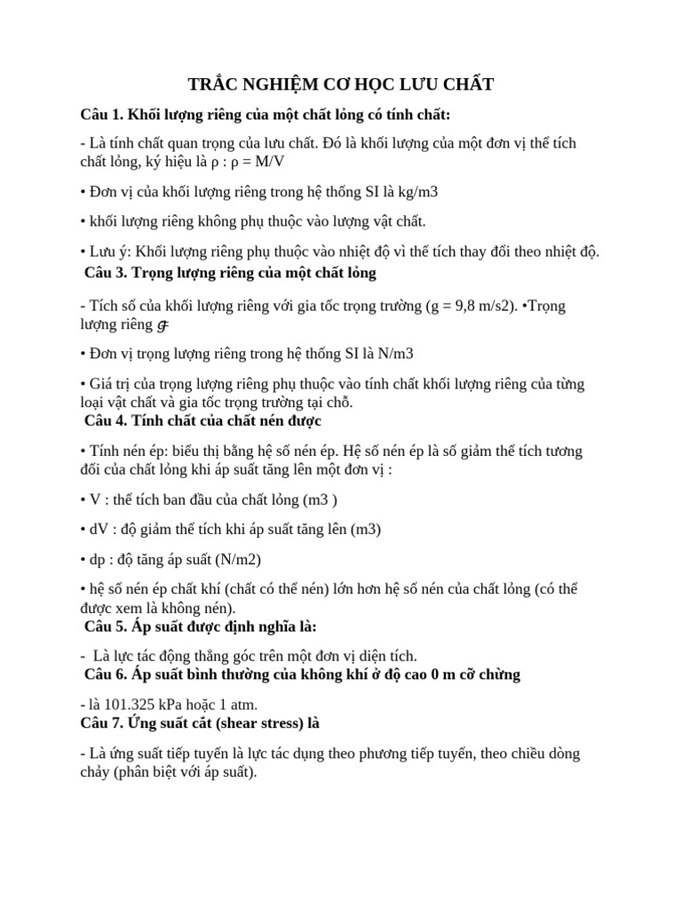 Trac Nghiem Co Hoc Luu Chat | PDF