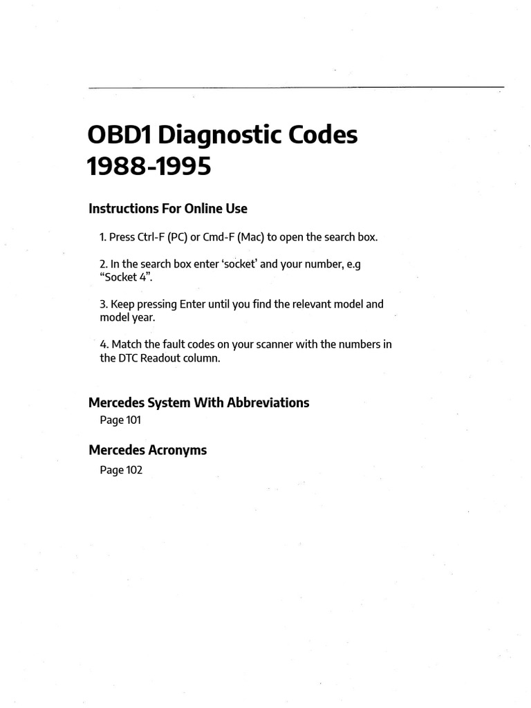 Mercedes OBD1 Fault Codes | PDF | Throttle | Electrical Connector
