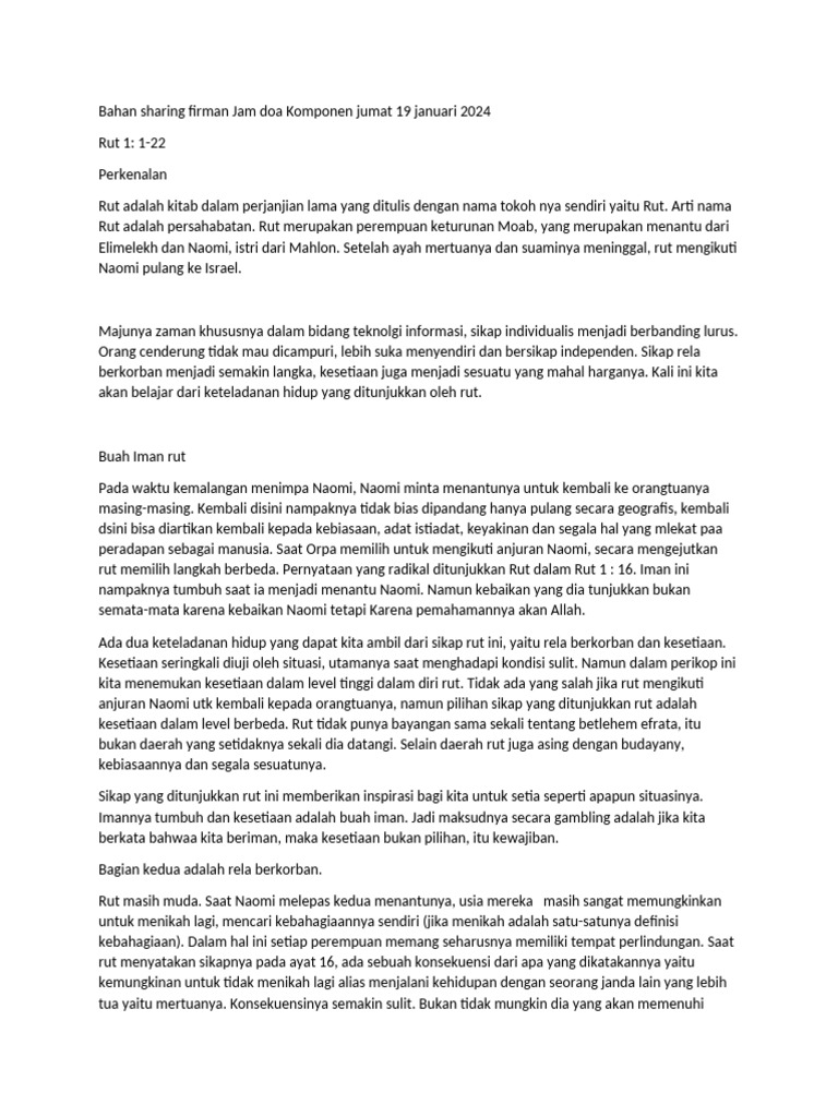 Bahan Sharing Firman Jam Doa Komponen Jumat 19 Januari 2024 | PDF