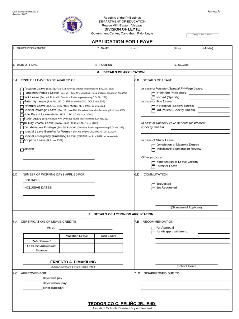 Philippines DepEd Leave Application Form | PDF | Sick Leave | Parental ...