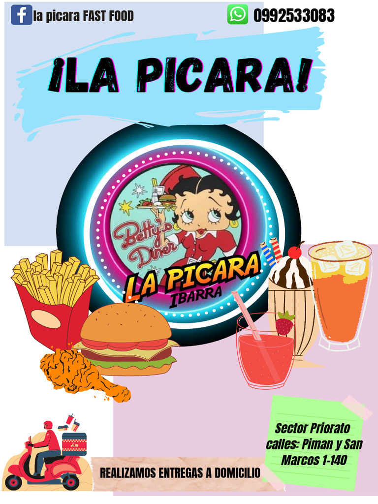 Menú de La Pícara Fast Food | PDF | Hamburguesas | Refresco
