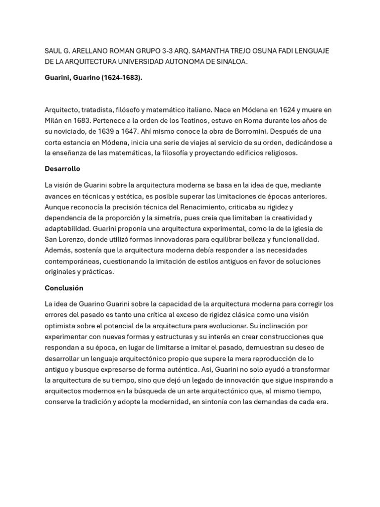 Ensayo Guarino Guarini | PDF