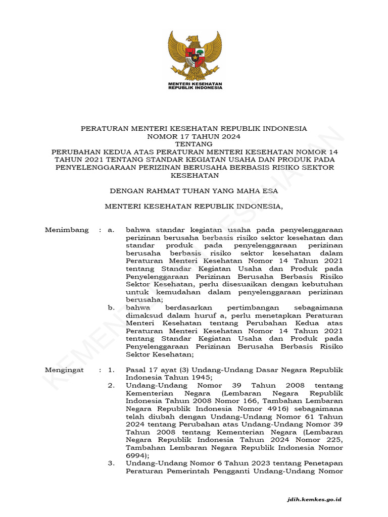 Peraturan Kesehatan No. 17 Tahun 2024 | PDF