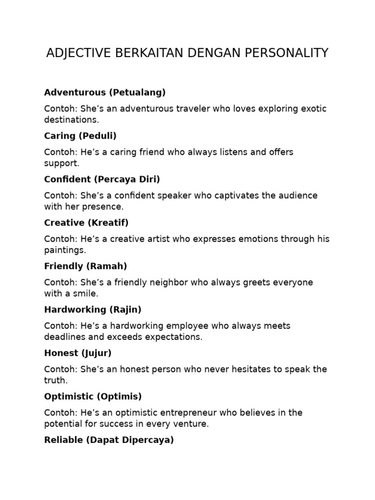 Adjective Berkaitan Dengan Personality | PDF | Psychology ...