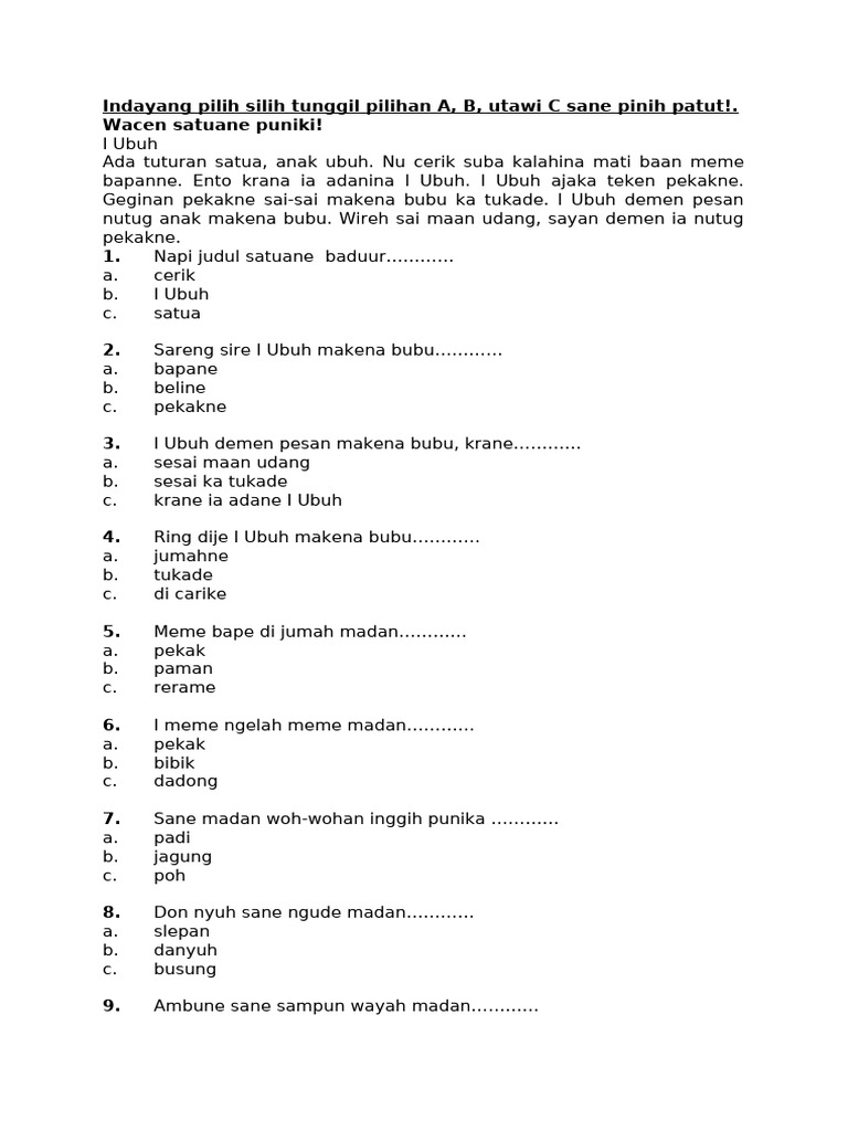 Indayang Pilih Silih Tunggil Pilihan A | PDF