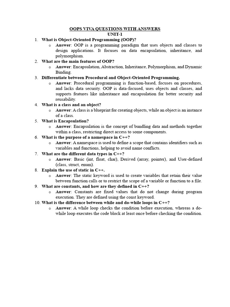 Oops Viva Questions With Answers Pdf C Inheritance Object Oriented Programming