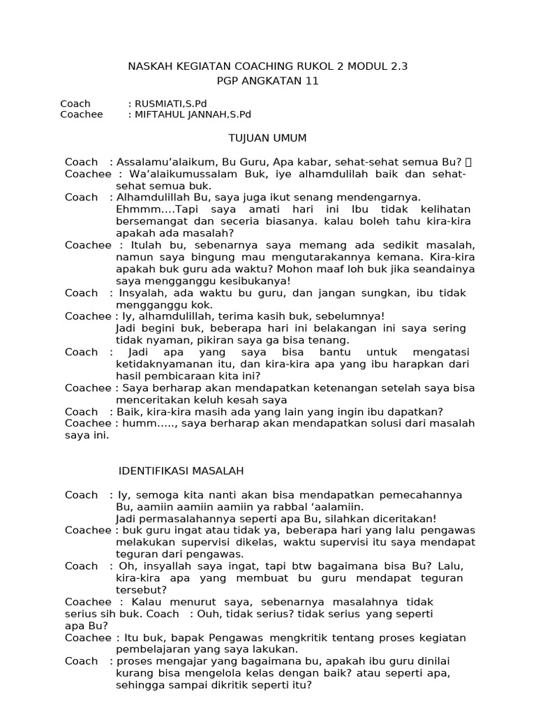 Naskah Skenario COACHING RUKOL 2 Modul 2.3 PPGP A6 | PDF