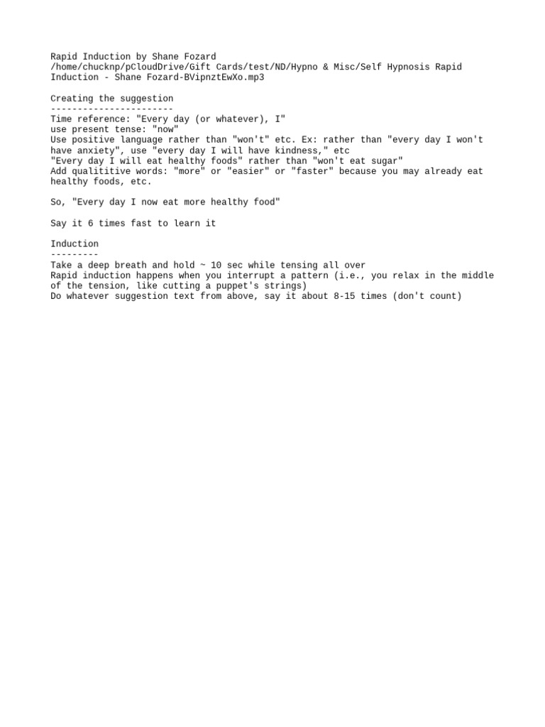 Rapid Hyp Induction Instructions | PDF