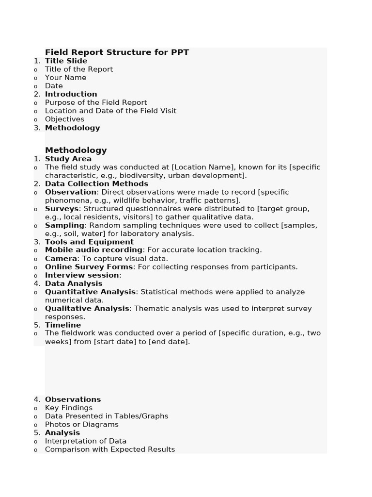 Field Report Structure For | PDF