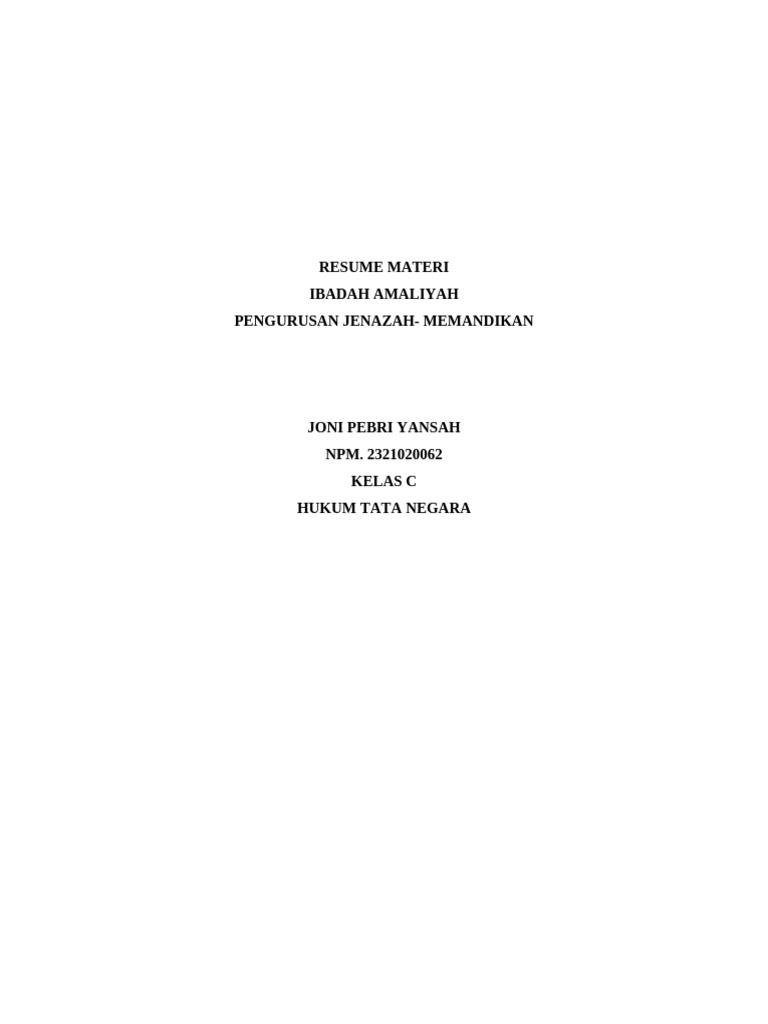 Resume (Pengurusan Jenazah - Memandikan), Joni Febri Yansah Kelas C | PDF