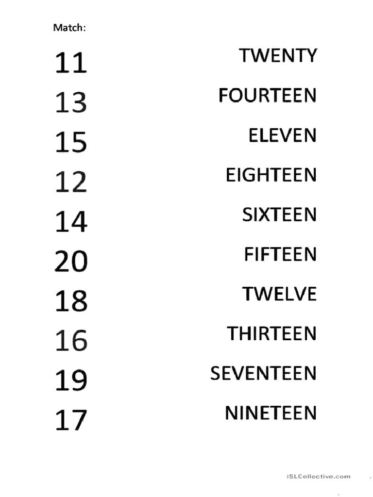 Numbers 11 To 20 | PDF