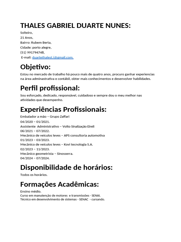 Curriculo, Thales Nunes. | PDF