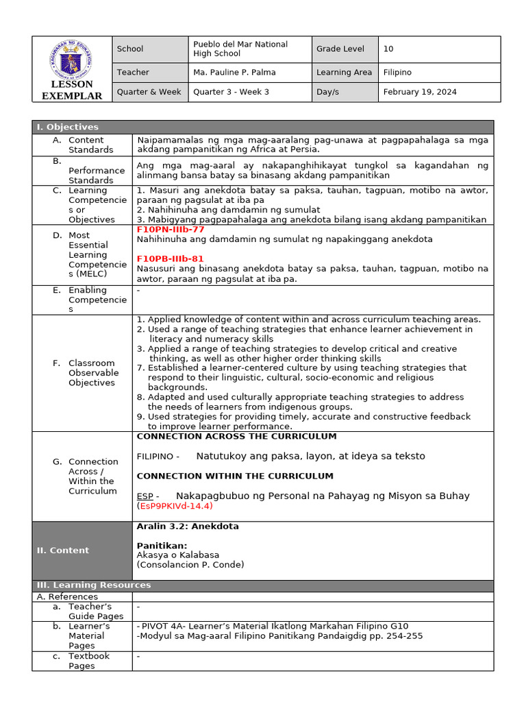 Co2-Q3-Dlp-Fil-10-W3-Anekdota Akasya o Kalabasa | PDF