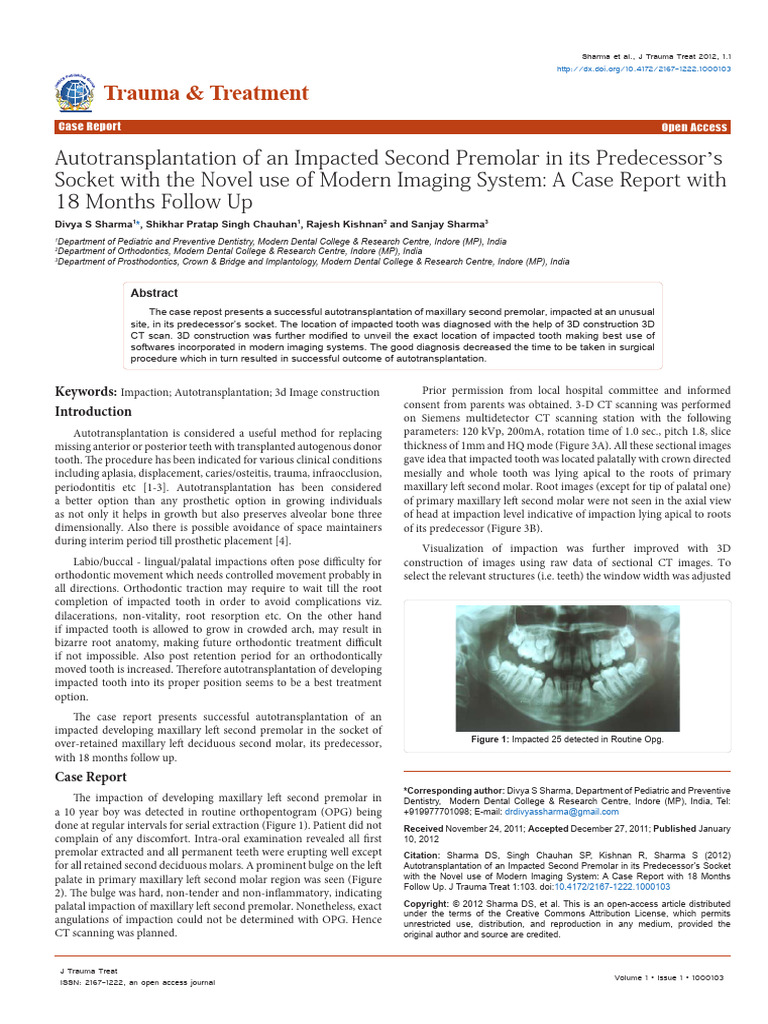 6 Autotransplantation of An Impacted Second Premolar in Its Predecessor ...