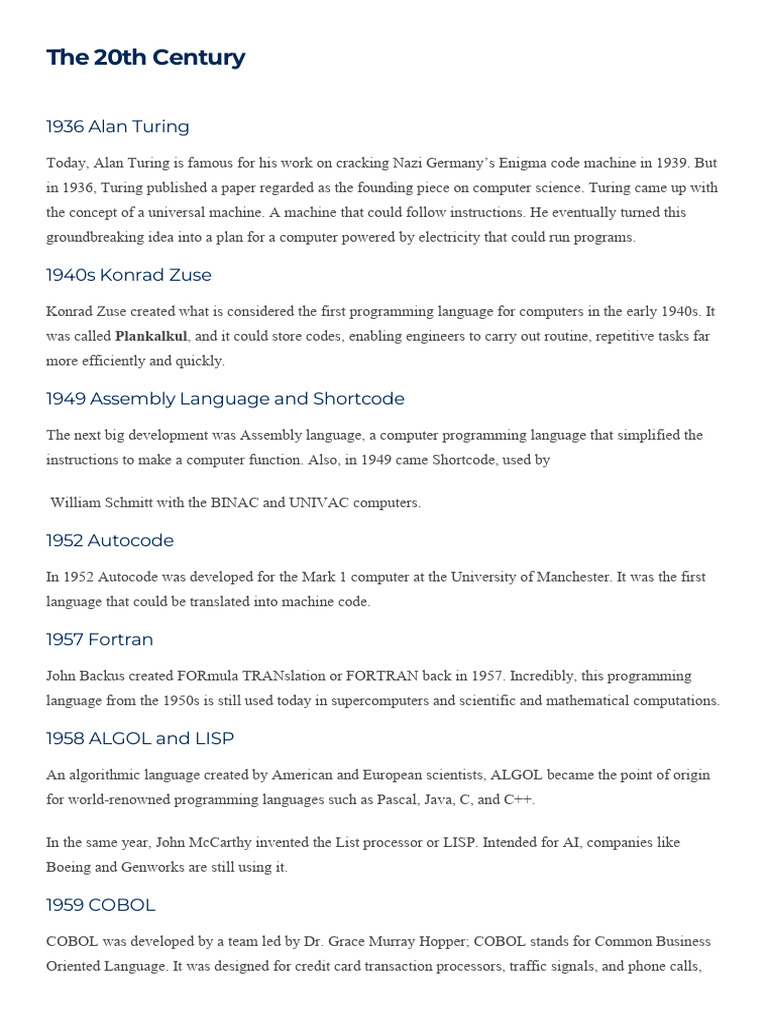20th Century Programming Languages Timeline | PDF | Programming Language | Computer Programming