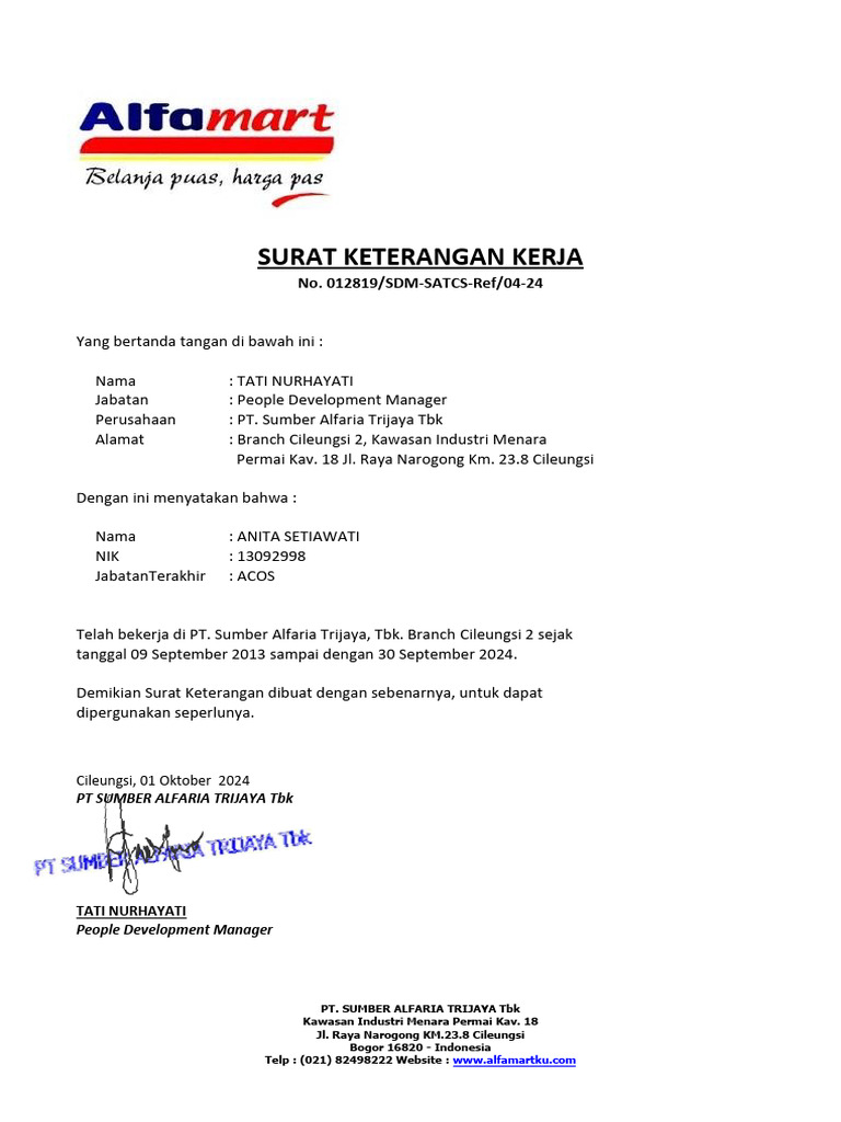 Paklaring Alfa Anita | PDF