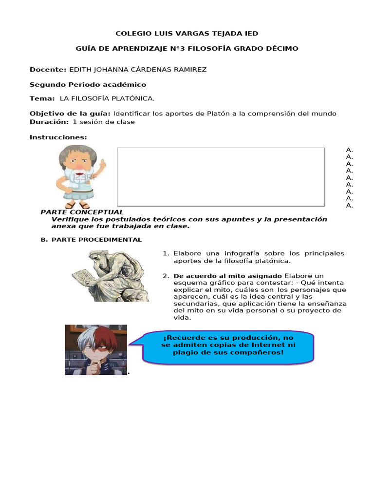 Guia Filosofía Platónica | PDF