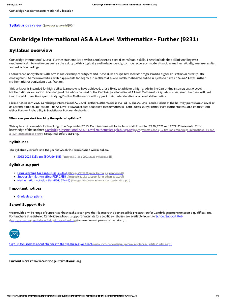 Cambridge A Level Further Maths 9231 Syllabus | PDF | Mathematics ...