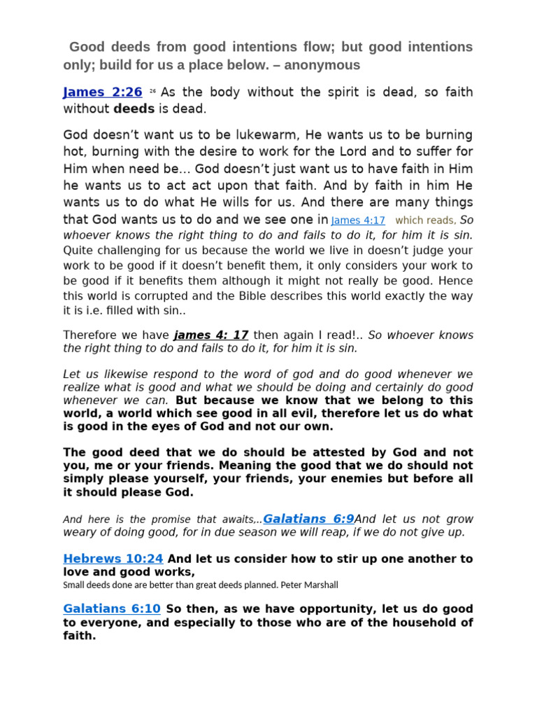 Good Deeds From Good Intentions Flow | PDF