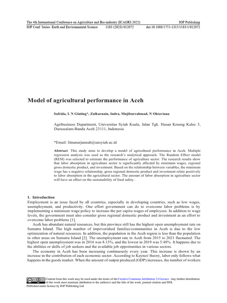 Model of Agricultural Performa | PDF | Labour Economics | Minimum Wage