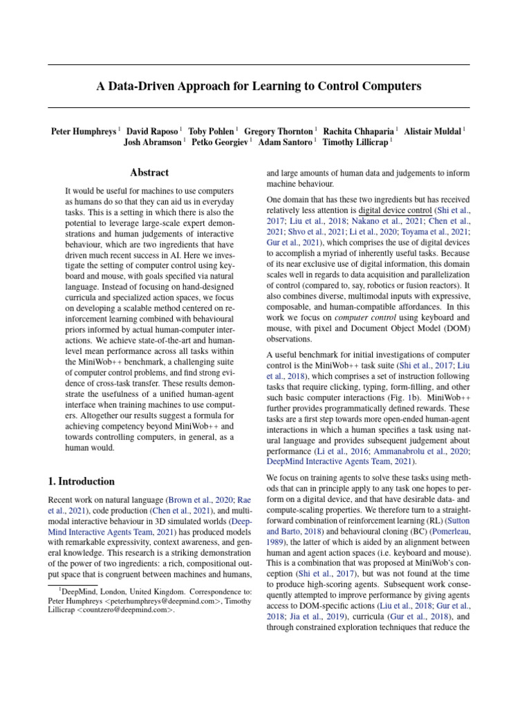 Humphreys 等 - 2022 - A Data-driven Approach for Learning to Control Computers | PDF | Computer ...