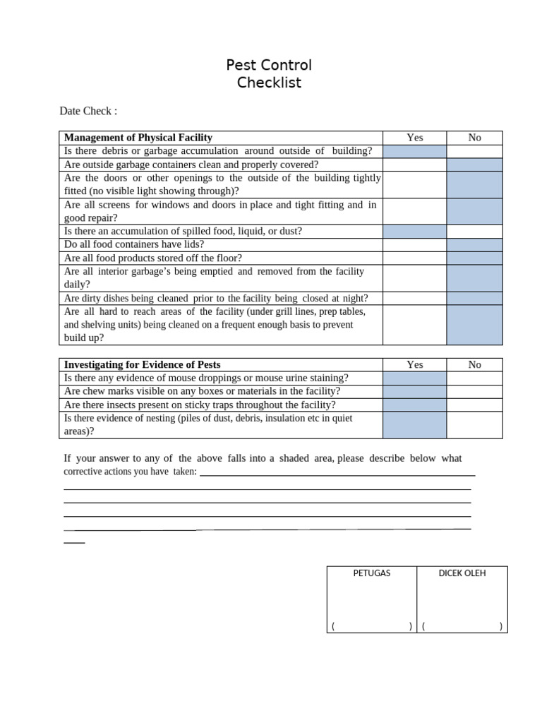 Pest Control Facility Checklist | PDF