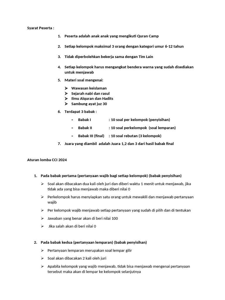 Aturan Lomba CCI 2024 | PDF