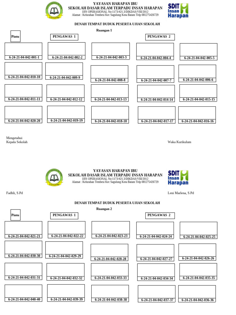 Denah Tempat Duduk Peserta Ujian Sekolah | PDF
