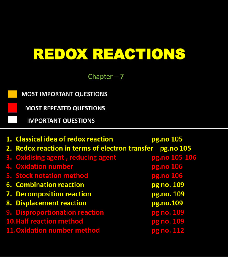 Key Redox Reactions Questions | PDF