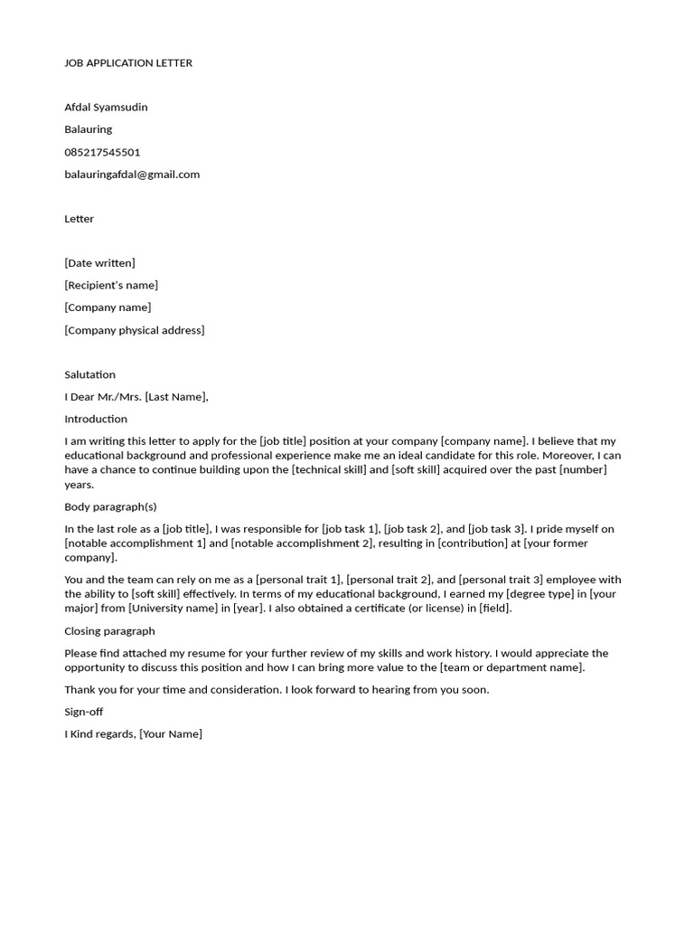 Job Application Letter Template | PDF