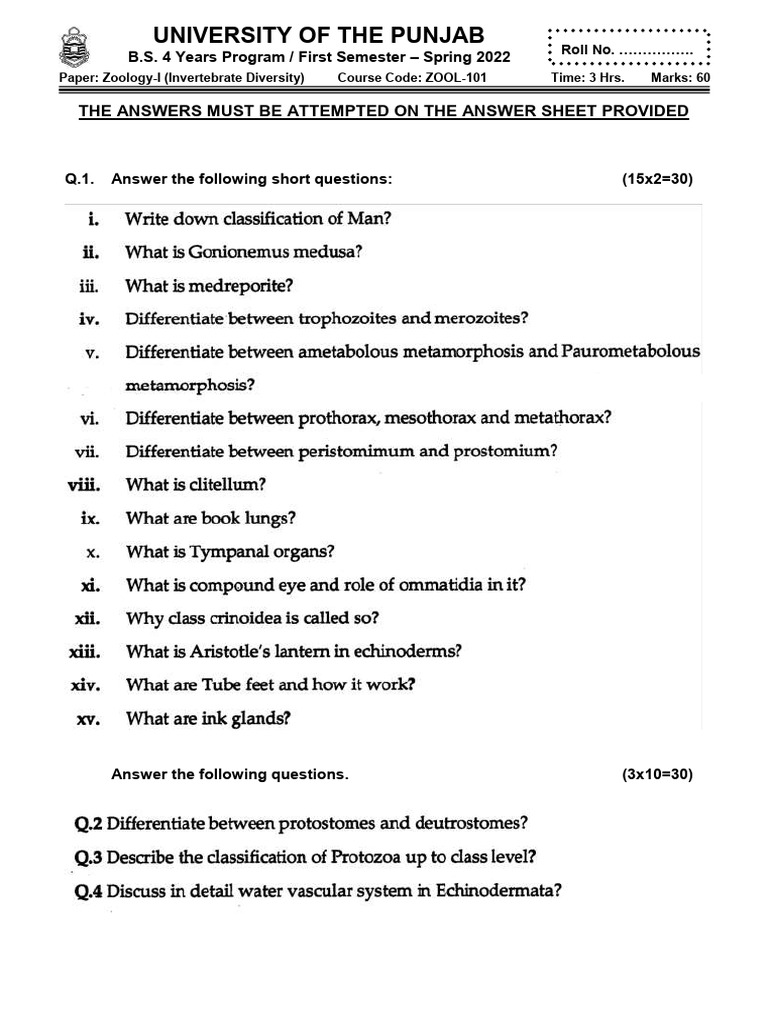 P2022 Zool-101 | PDF
