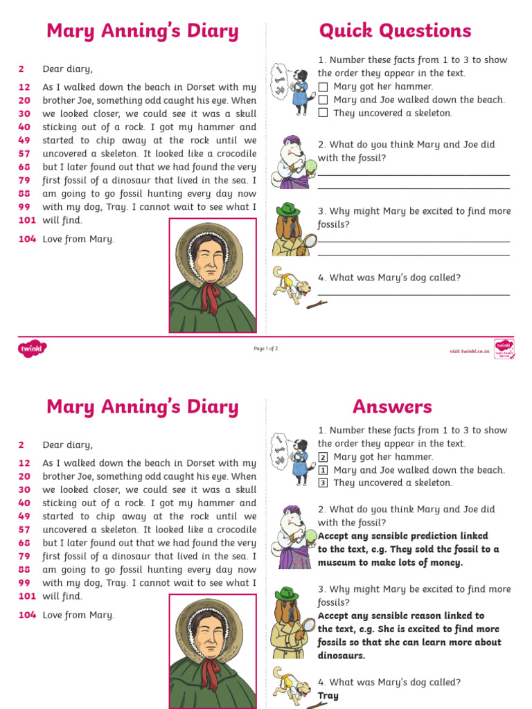 Mary Anning Activity Card | PDF | Paleontology