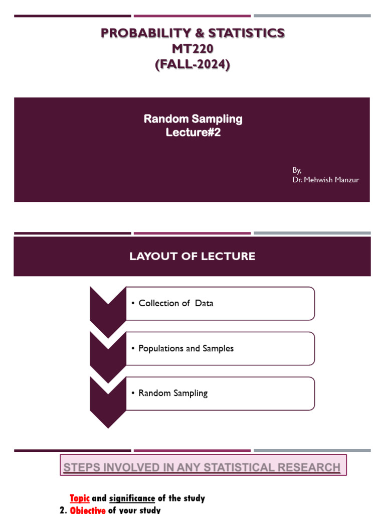Lecture#2 - Probability & Statistics - Fall24 | PDF | Sampling (Statistics) | Statistics