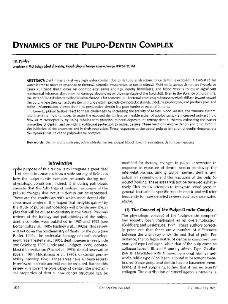 COMPLEJO DENTINO PULPAR Pashley1996 - Compressed-1-15 | PDF | Dentin ...