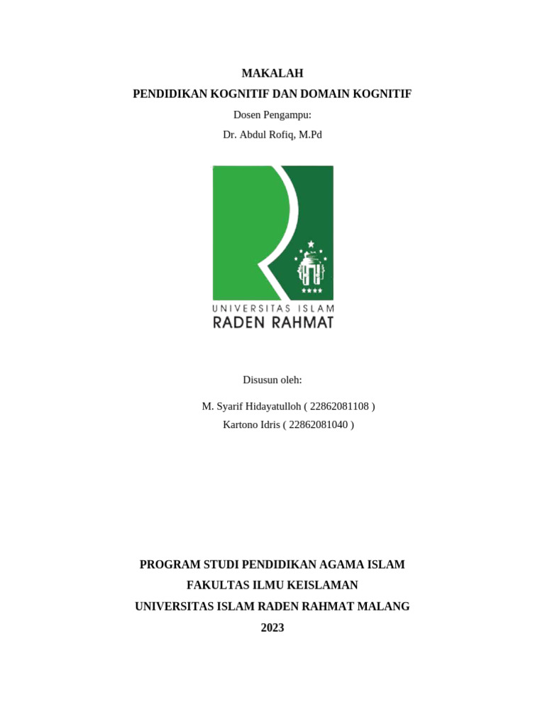 Pendidikan Kognitif dan Domain Kognitif | PDF