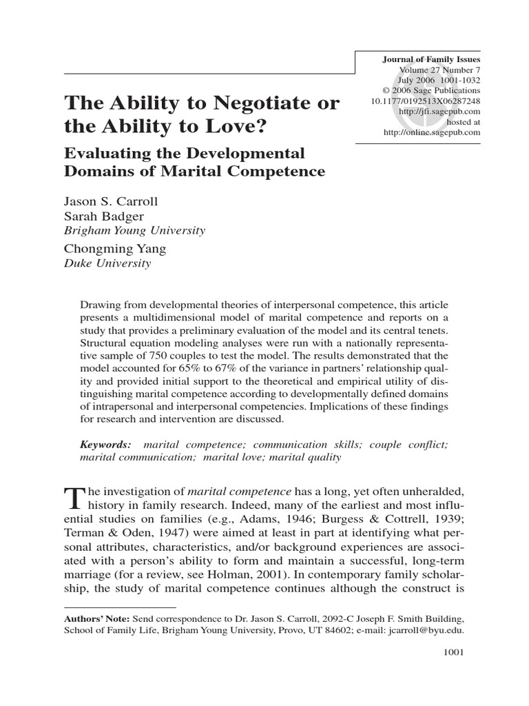 The Ability To Negotiate or The Ability To Love?: Evaluating The Developmental Domains of ...